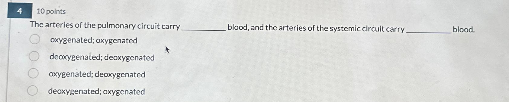 Solved 410 ﻿pointsThe arteries of the pulmonary circuit | Chegg.com