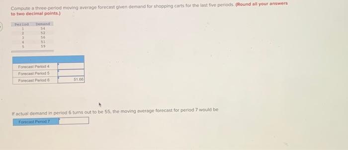 Solved Compute a three-period moving average forecast given | Chegg.com