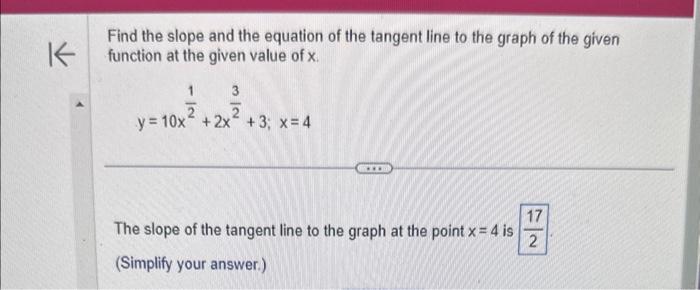 Solved Find the slope and the equation of the tangent line | Chegg.com