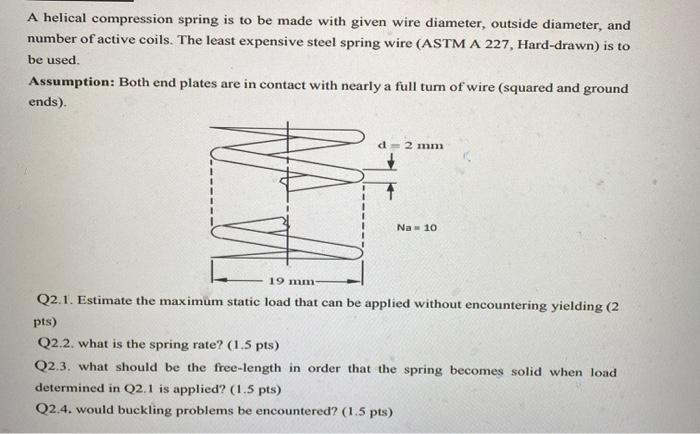 Solved A helical compression spring is to be made with given | Chegg.com