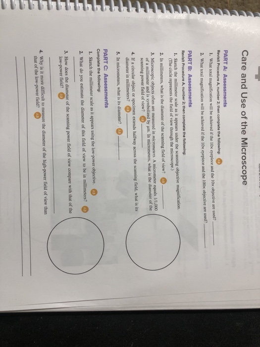 Solved Care and Use of the Microscope PART A: Assessments | Chegg.com