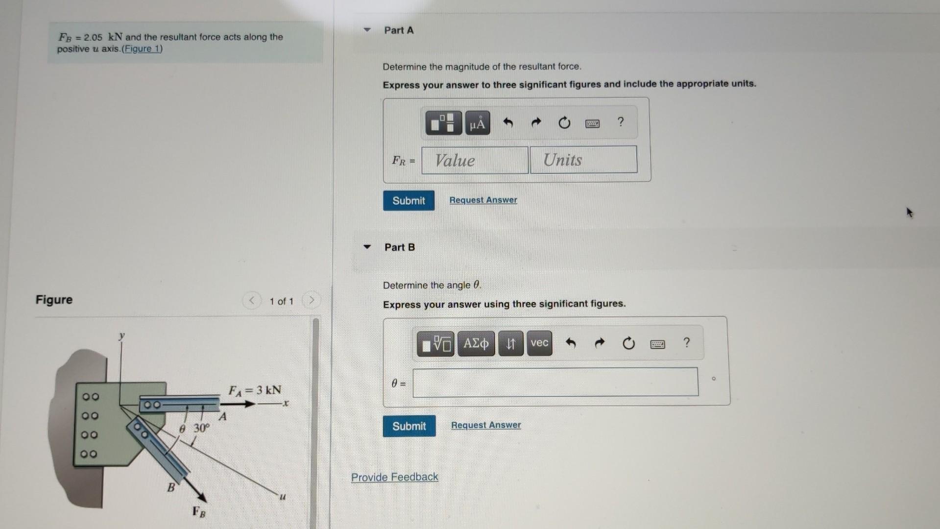 Solved FB=2.05kN and the resultant force acts along the Part | Chegg.com
