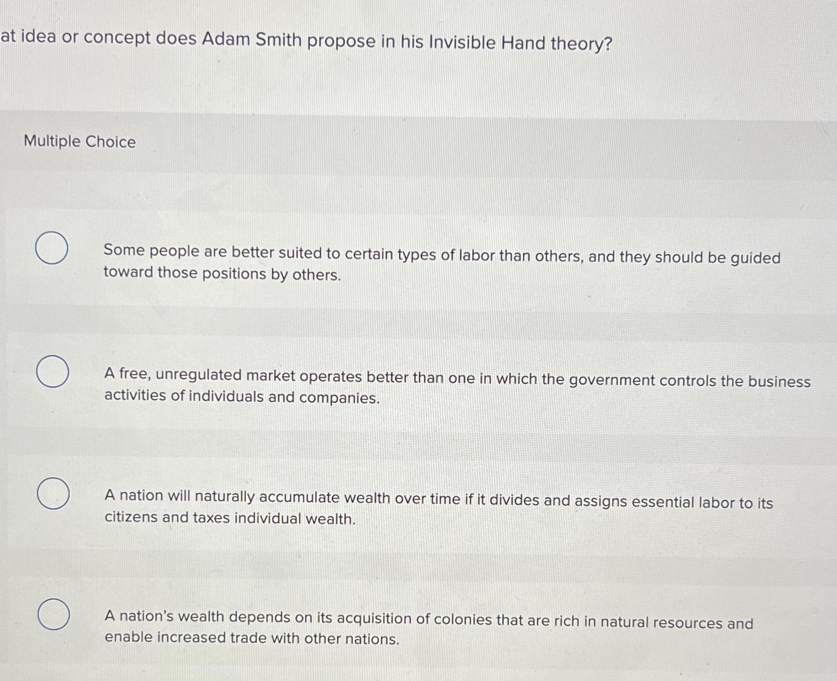 Solved at idea or concept does Adam Smith propose in his | Chegg.com