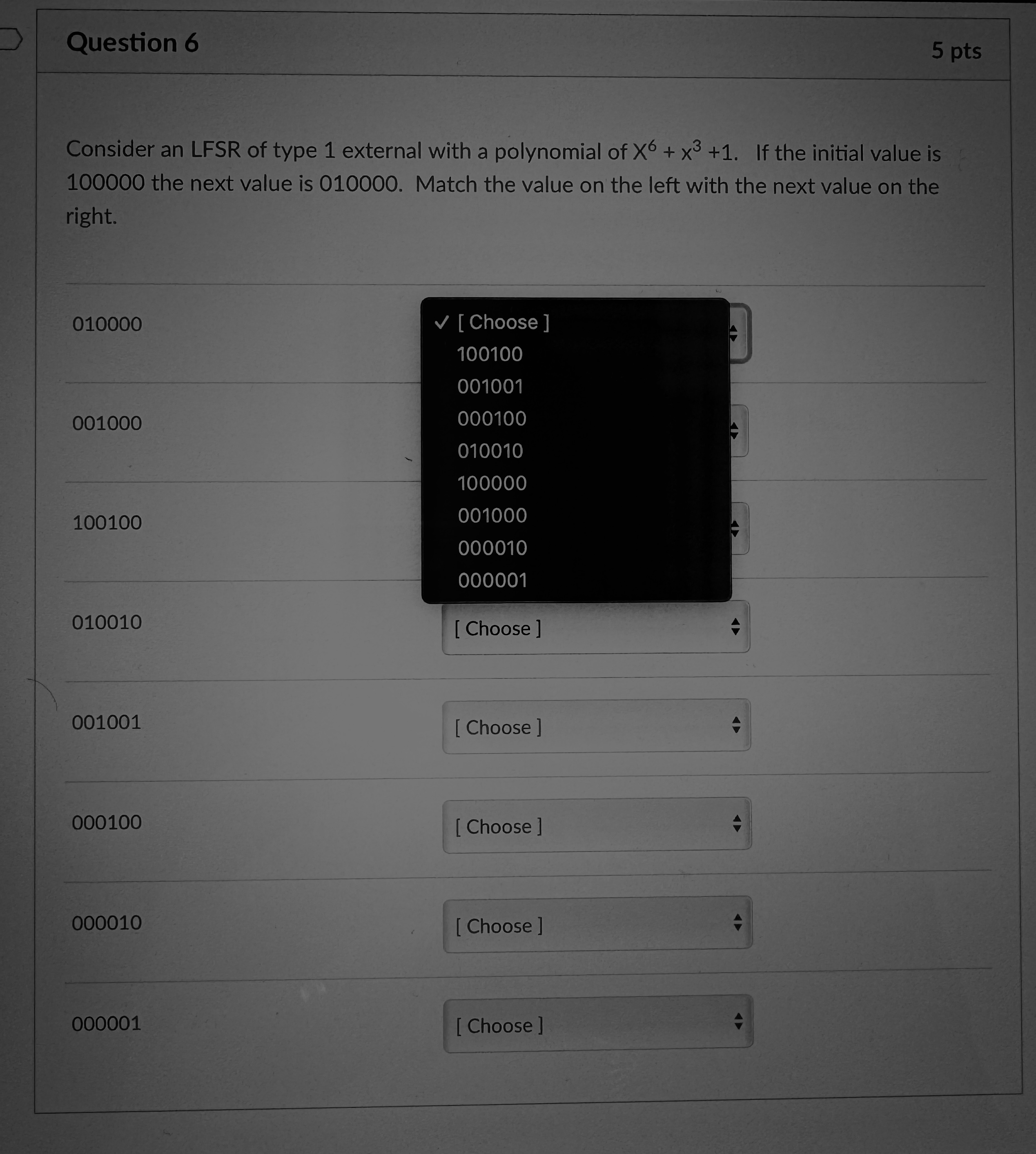 Solved Question 65 ﻿ptsConsider an LFSR of type 1 ﻿external | Chegg.com