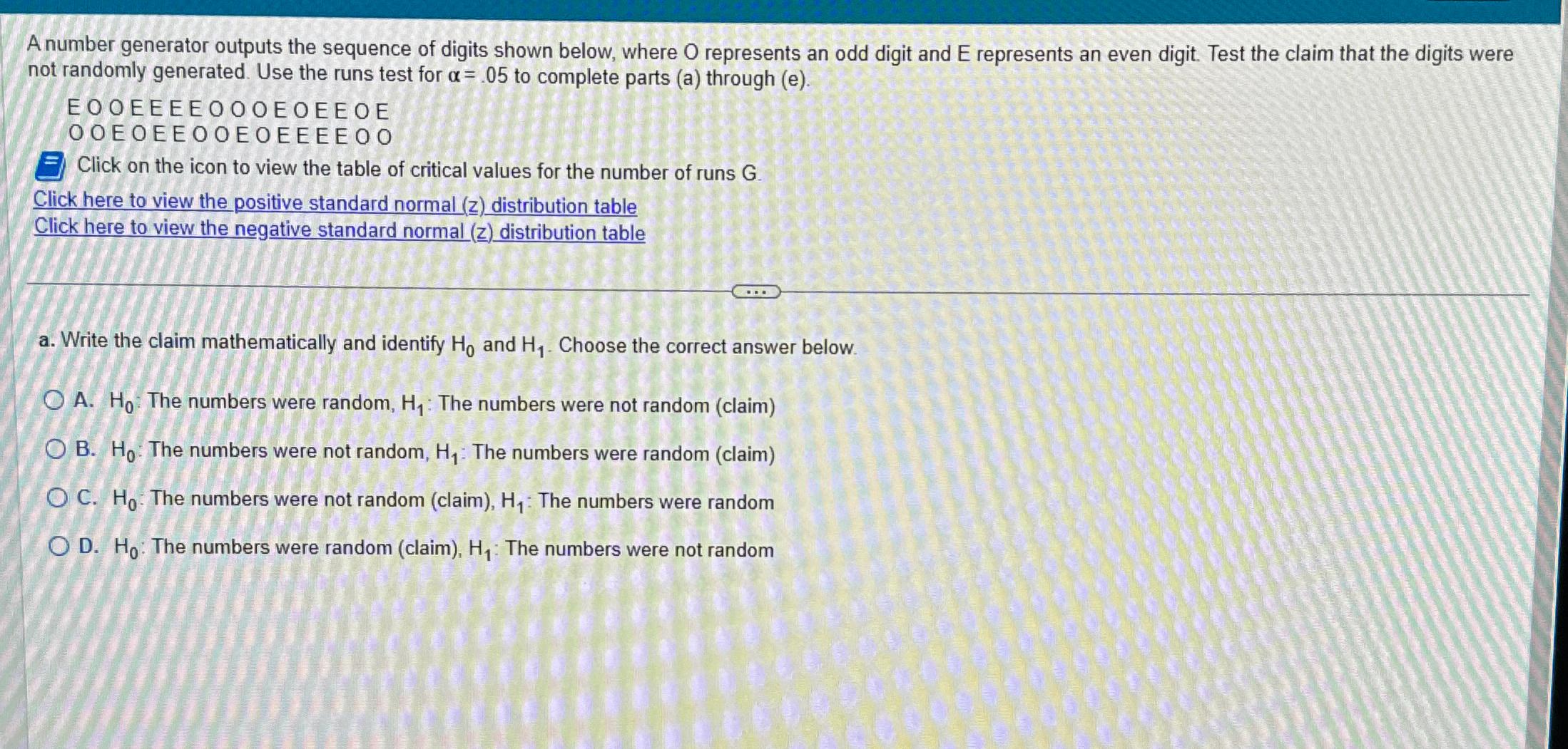 Solved A number generator outputs the sequence of digits | Chegg.com
