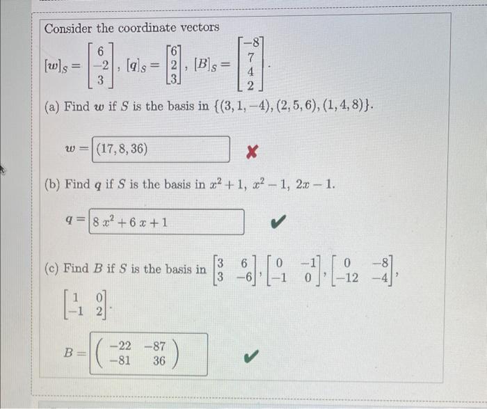 Solved Consider the coordinate vectors | Chegg.com