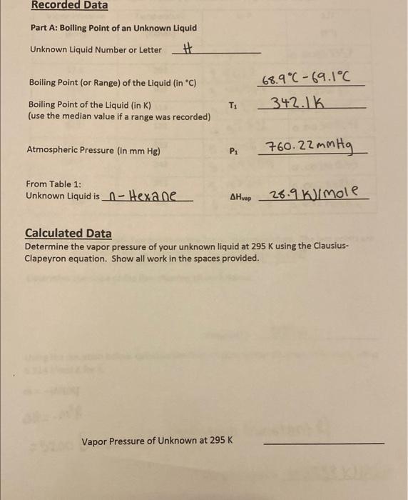 Solved Unknown Liquid Number or Letter th Boiling Point (or | Chegg.com