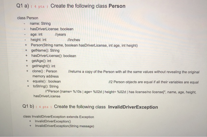 Solved Q1 A 4 Pts Create The Following Class Person Class