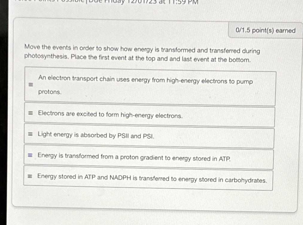 Solved 0/1.5 ﻿point(s) ﻿earnedMove the events in order to | Chegg.com