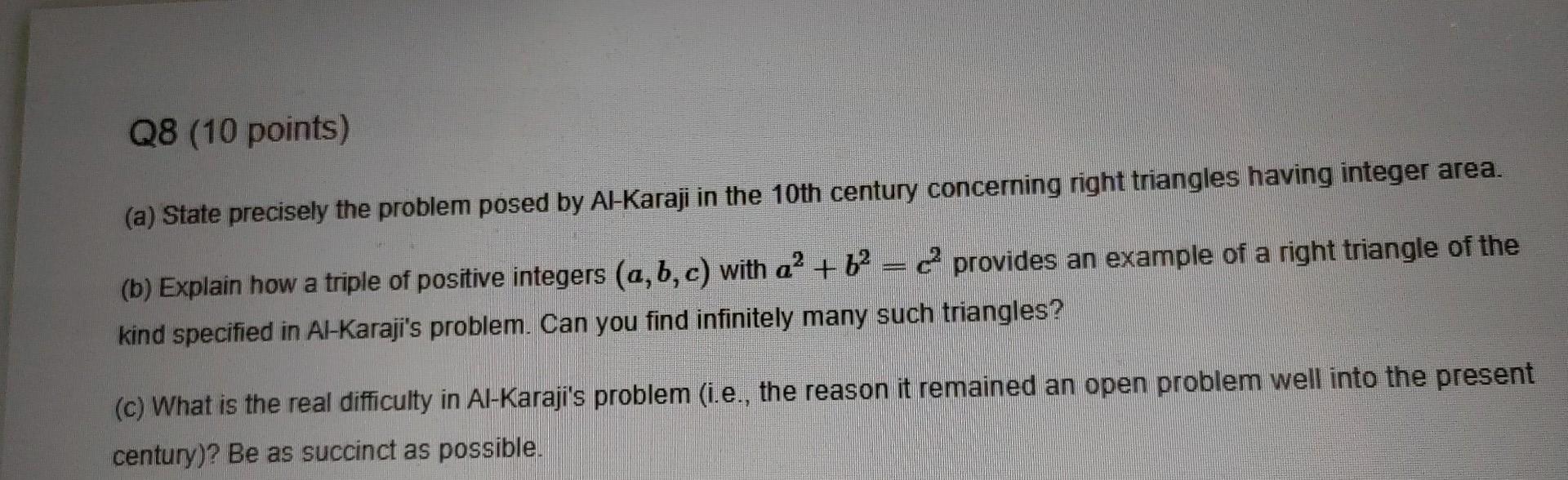 Solved Q8 (10 points) (a) State precisely the problem posed | Chegg.com