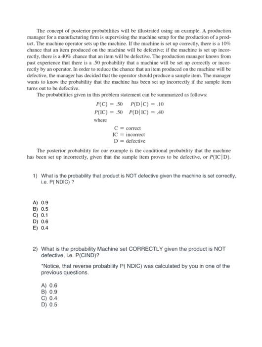 Solved The concept of posterior probabilities will be | Chegg.com
