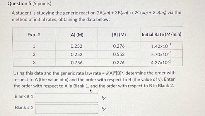 Solved A student is studying the generic reaction 2 A(aq)+3 | Chegg.com