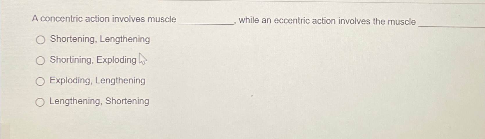 Solved A concentric action involves musclewhile an eccentric | Chegg.com