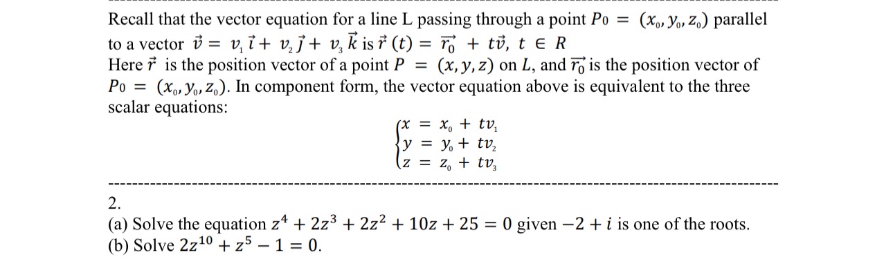 Solved Recall that the vector equation for a line L passing | Chegg.com