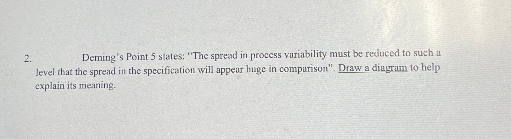 Solved Deming's Point 5 ﻿states: "The spread in process | Chegg.com