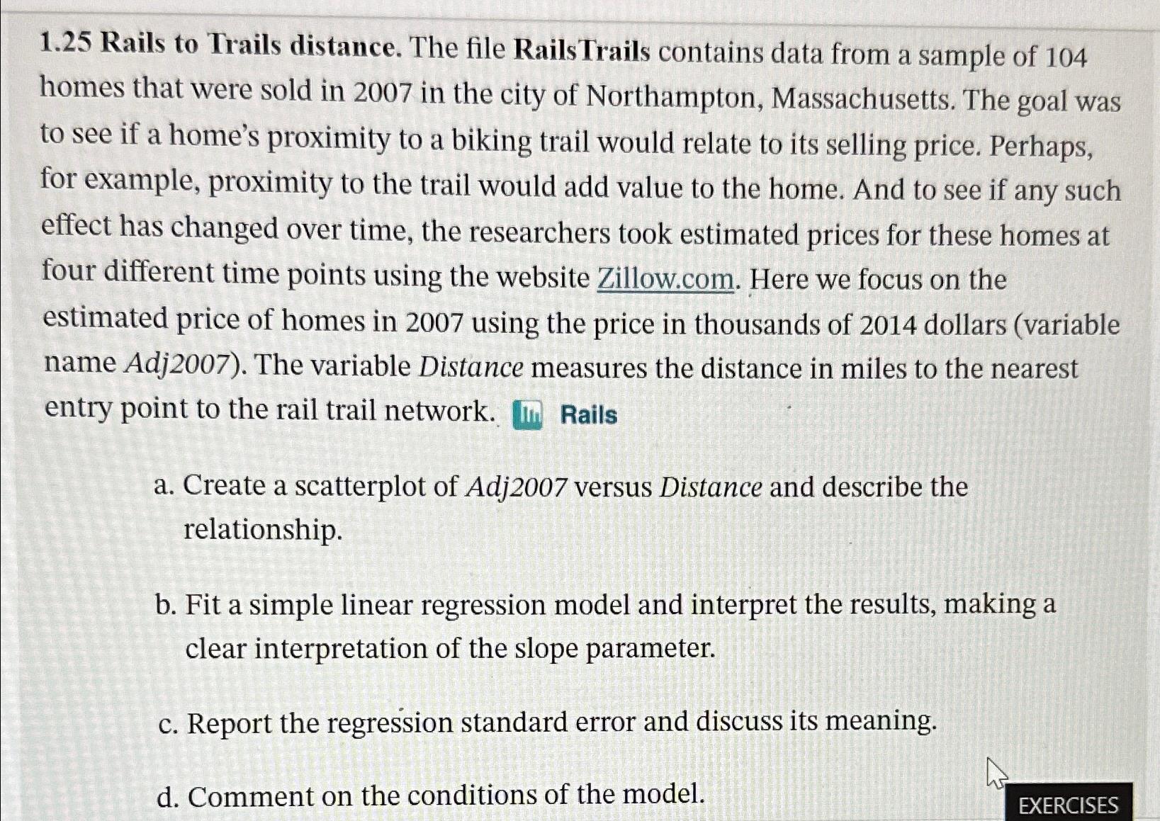 Solved 1.25 ﻿Rails to Trails distance. The file Rails Trails | Chegg.com