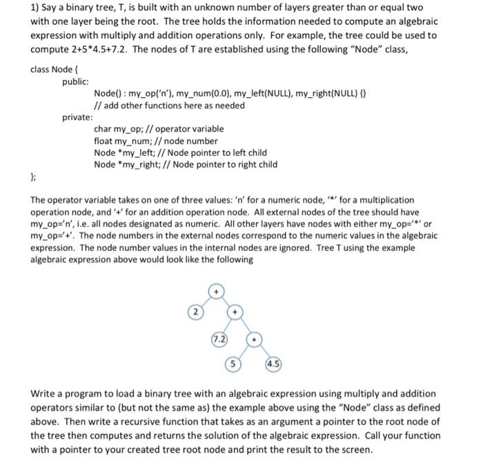 Solved 1) Say a binary tree, T, is built with an unknown | Chegg.com