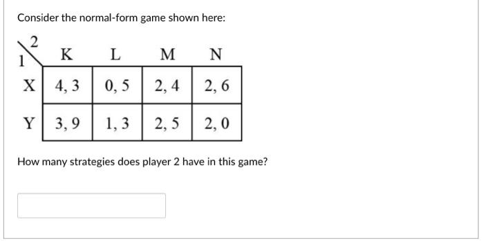 Solved Consider the normal-form game shown here: 2 1 K L M N | Chegg.com