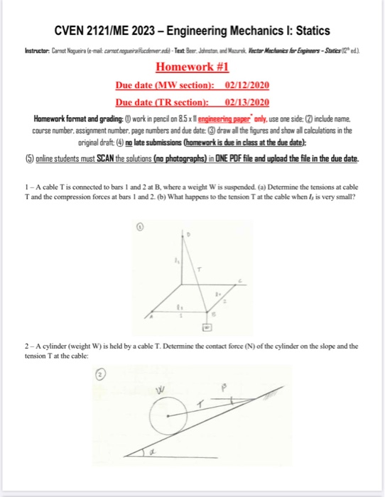 Solved CVEN 2121/ME 2023 - Engineering Mechanics I: Statics | Chegg.com