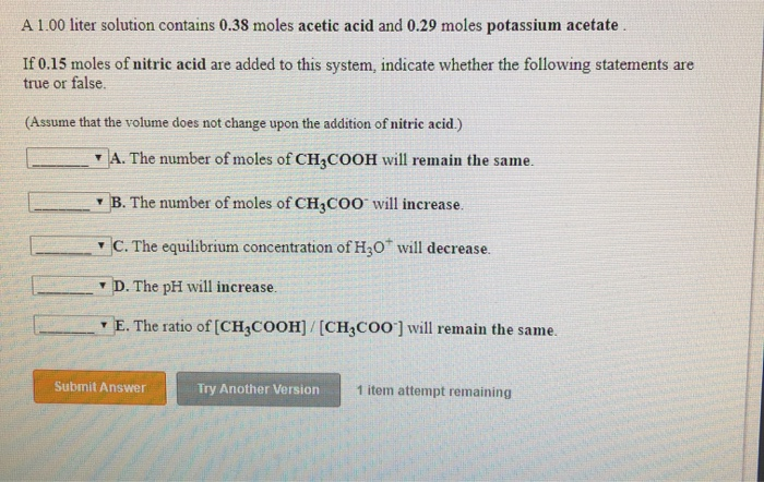 Solved A 1.00 liter solution contains 0.38 moles acetic acid | Chegg.com