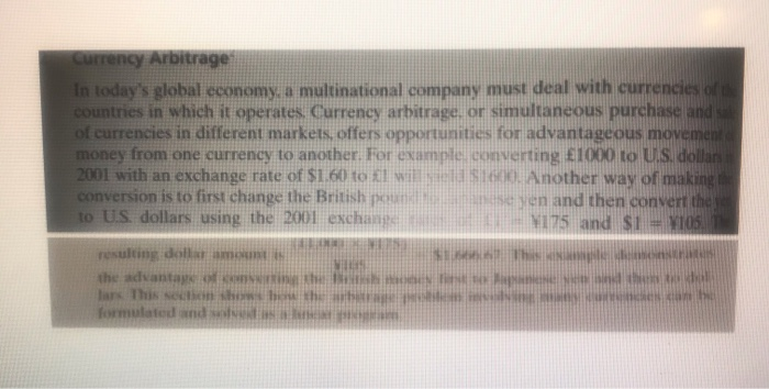 1. Solve the Currency Arbitrage Model using Excel | Chegg.com
