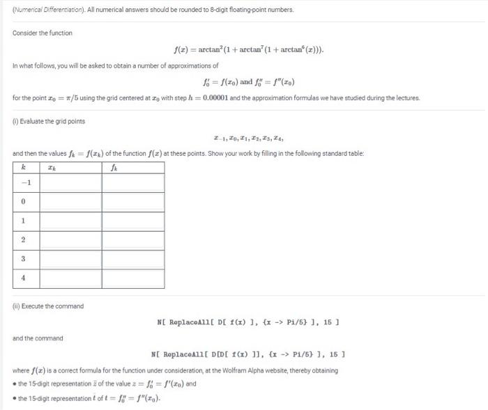 (Numencal Differentiation). All numerical answers | Chegg.com