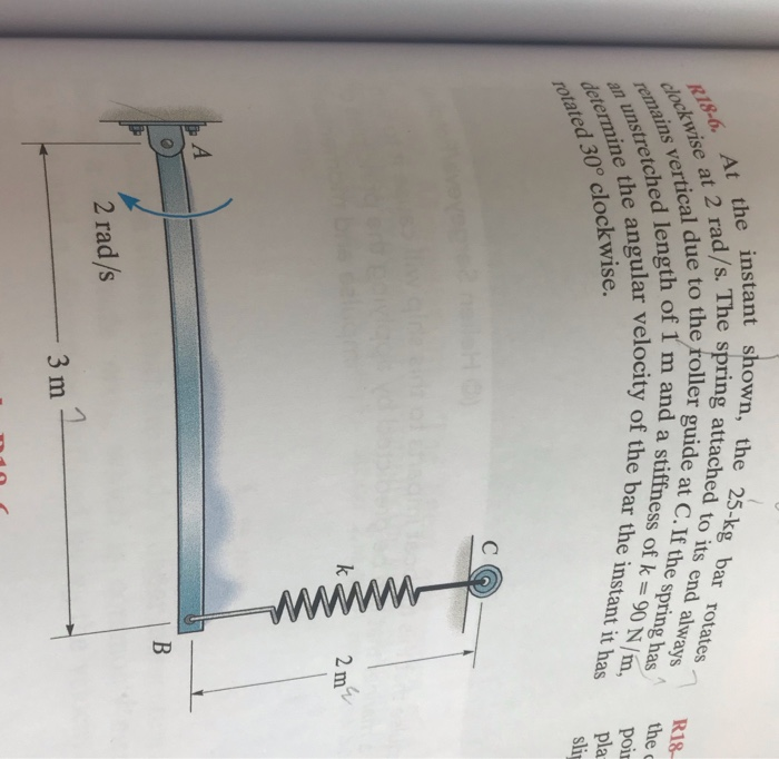 Solved the instant shown. + d/s. The spring attached to | Chegg.com