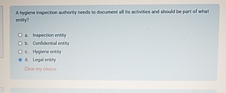 Solved A hygiene inspection authority needs to document all | Chegg.com