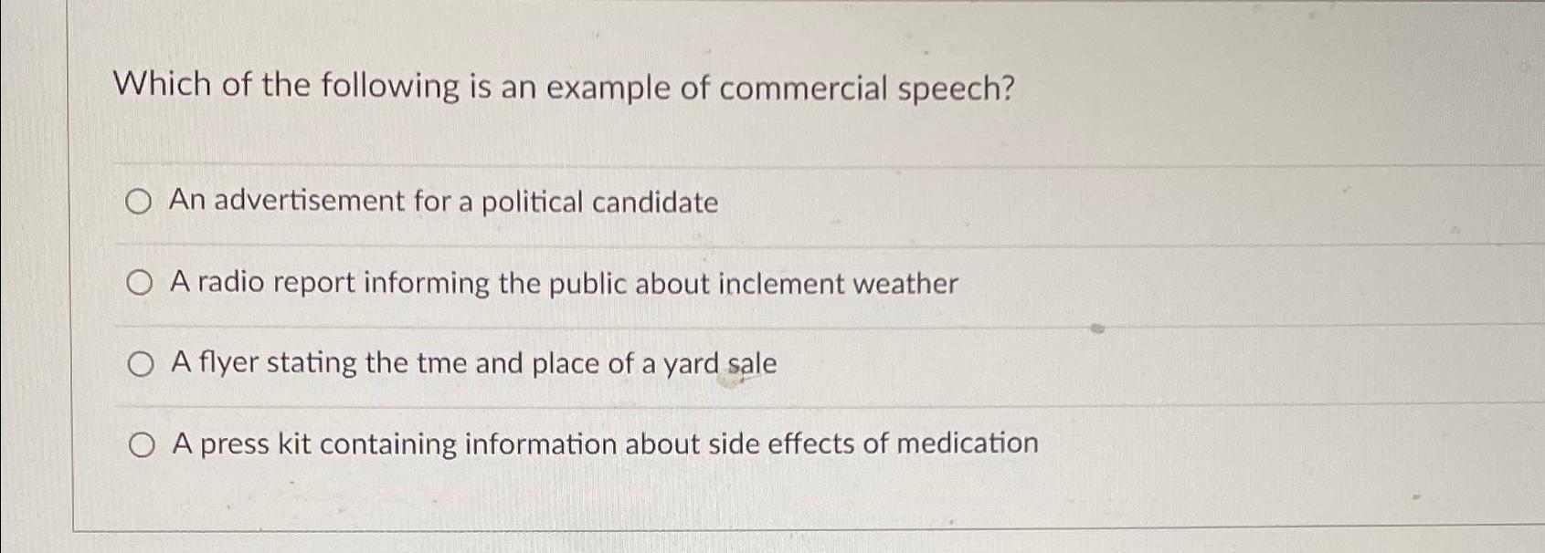 Solved Which of the following is an example of commercial | Chegg.com