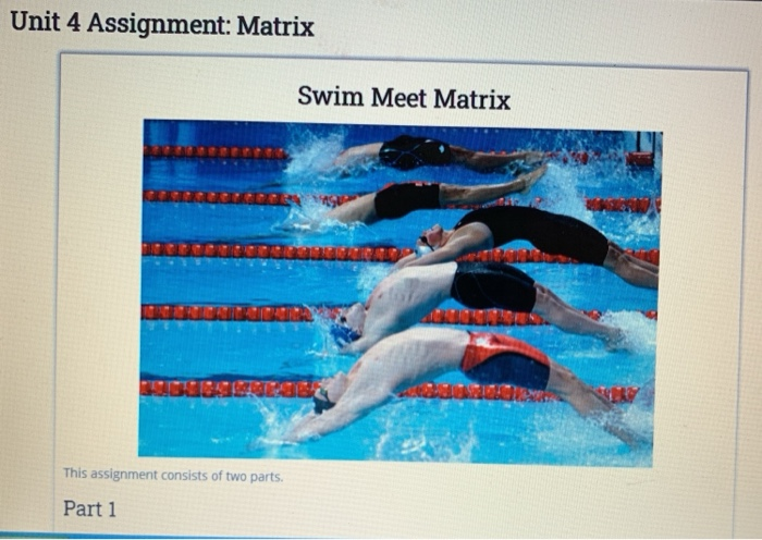 Solved Unit 4 Assignment: Matrix Swim Meet Matrix This | Chegg.com