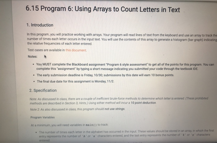 6.15 Program 6: Using Arrays to Count Letters in Text | Chegg.com