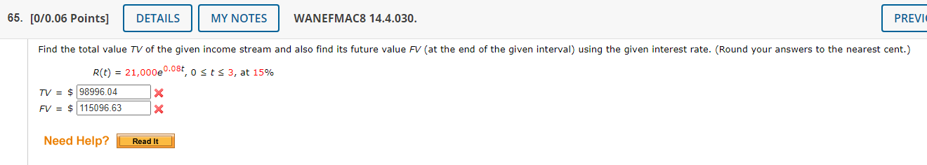 Solved Find the total value TV ﻿of the given income stream | Chegg.com