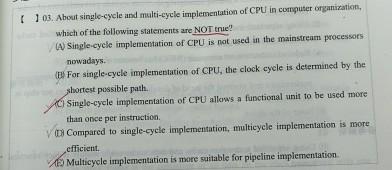 Solved About single-cycle and malti-cycle implementation of | Chegg.com