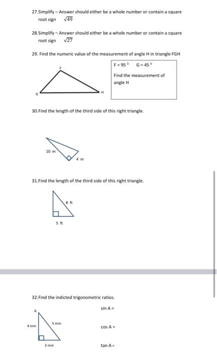 Solved 31. Find the length of the third side of this right | Chegg.com