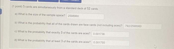 Solved (1 point) 5 cards are simultaneously from a standard | Chegg.com