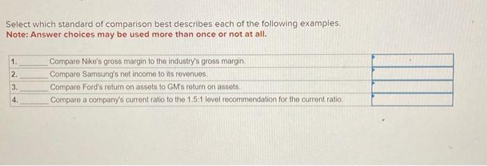 Solved Select which standard of comparison best describes | Chegg.com