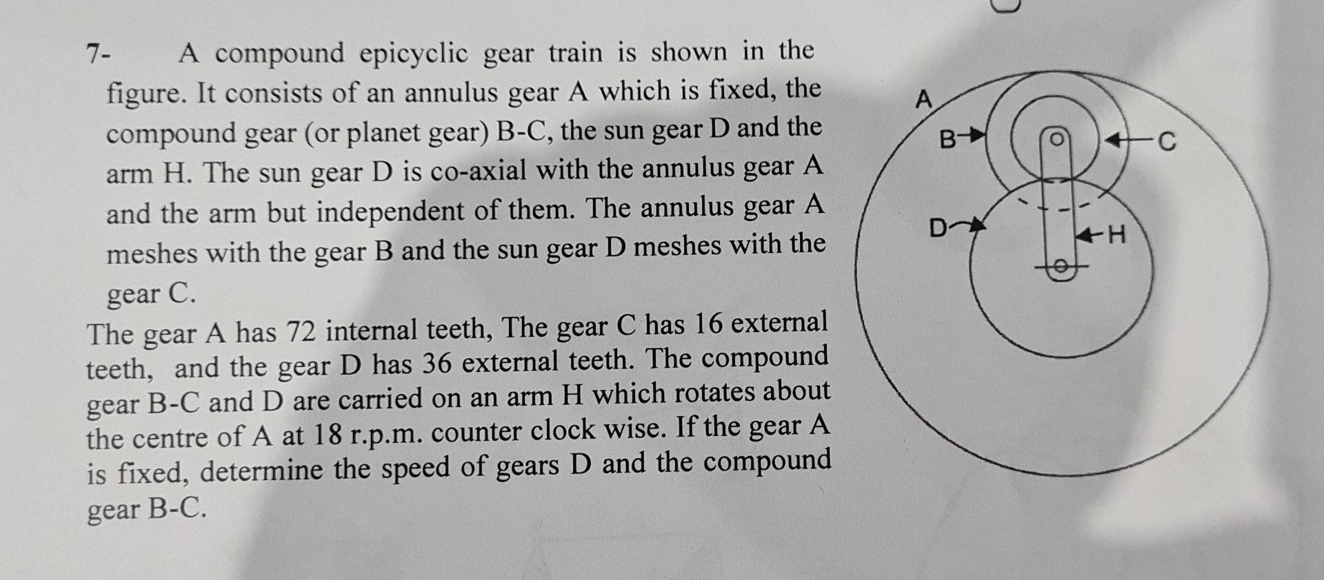 Solved 7- A compound epicyclic gear train is shown in the | Chegg.com