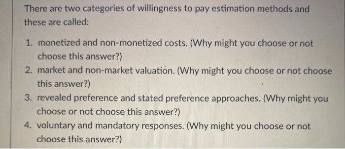 Solved There are two categories of willingness to pay | Chegg.com