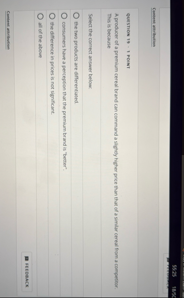 Solved 55:2518/5CContent attributionQUESTION 19 • 1 ﻿POINTA | Chegg.com
