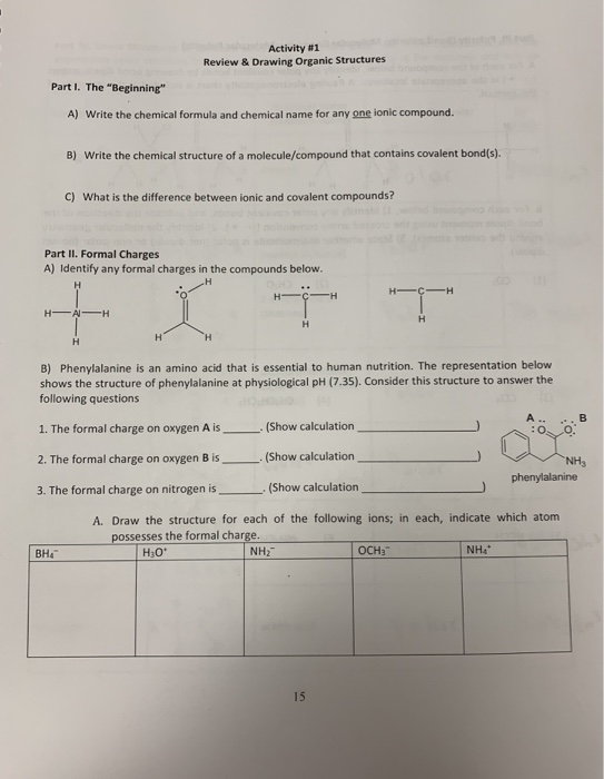 Solved Activity #1 Review & Drawing Organic Structures Part | Chegg.com