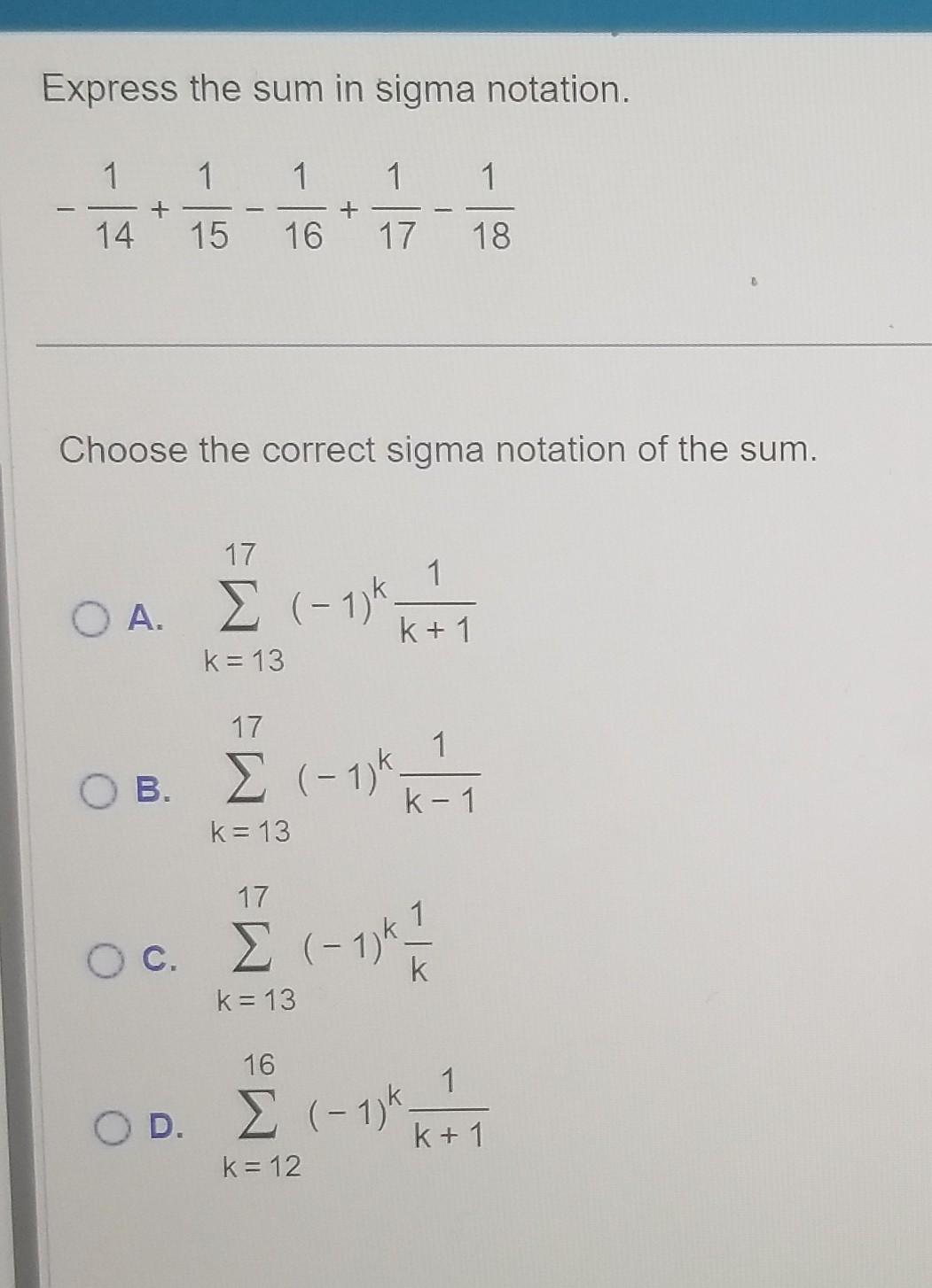 Solved Express the sum in sigma notation. | Chegg.com