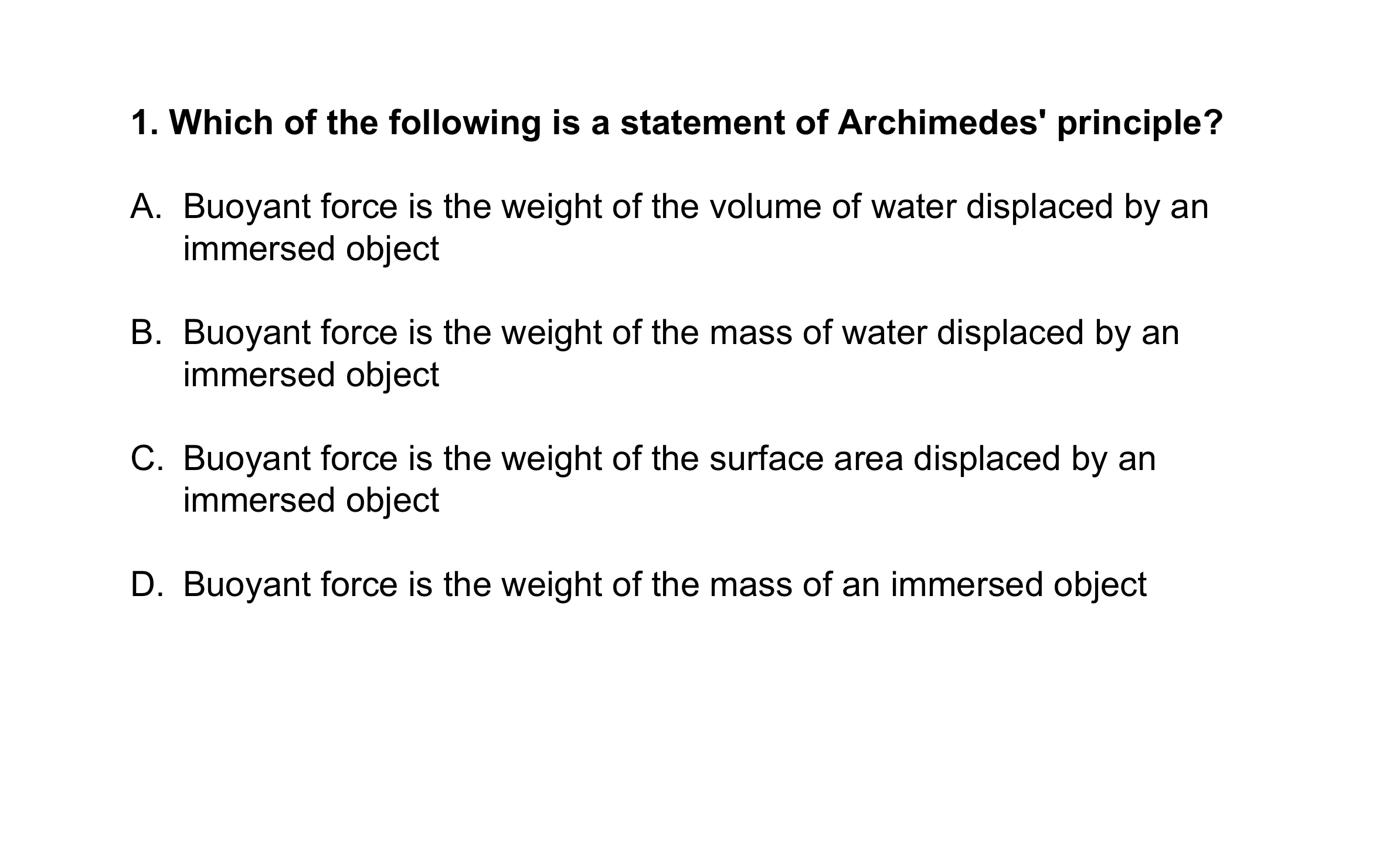Solved Which of the following is a statement of Archimedes' | Chegg.com