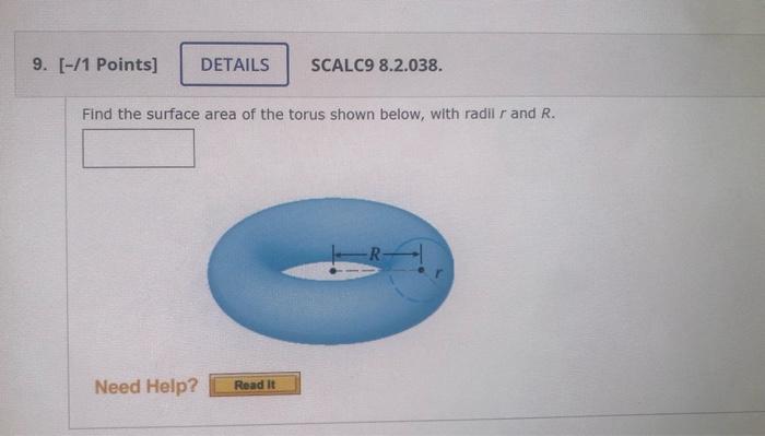 Solved Find the surface area of the torus shown below, with | Chegg.com
