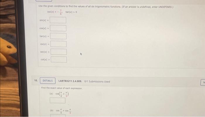 Solved Uso the given conditions to find the values of all | Chegg.com