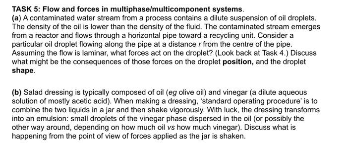Solved TASK 5: Flow and forces in multiphase/multicomponent | Chegg.com