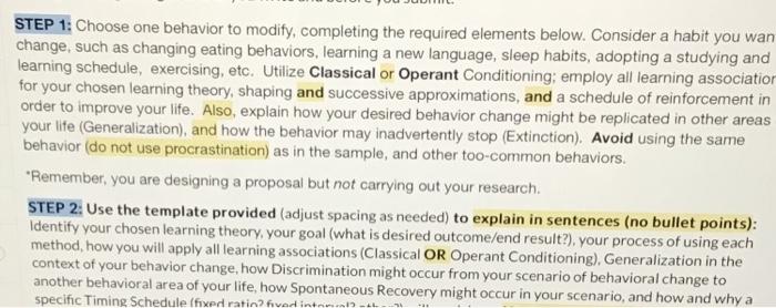 Solved STEP 1: Choose one behavior to modify, completing the | Chegg.com