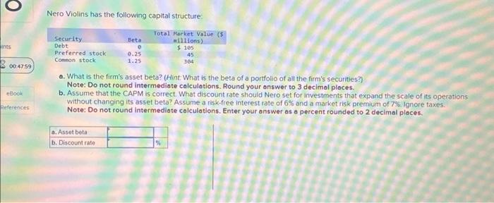 Solved Nero Violins has the following capital structure: a. | Chegg.com
