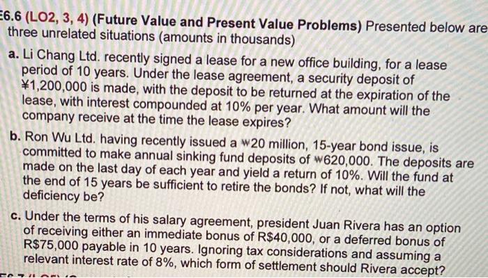 Solved E6.6 (LO2, 3, 4) (Future Value and Present Value | Chegg.com