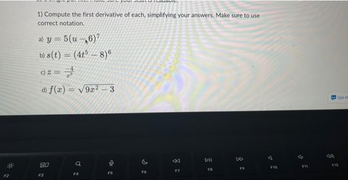 Solved 1) Compute the first derivative of each, simplifying | Chegg.com