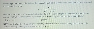 Solved According to the theory of relativity, the mass of an | Chegg.com